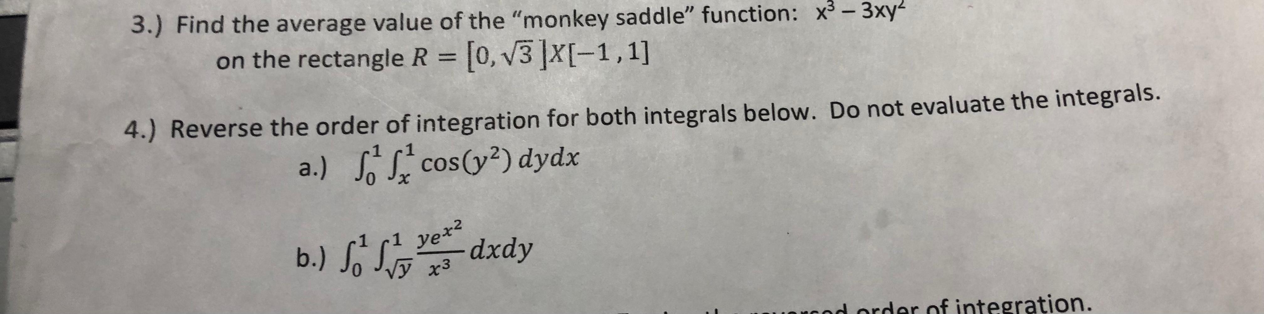 3.) Find the average value of the "monkey saddle" | Chegg.com