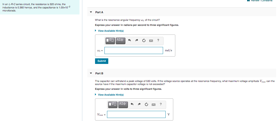 Solved Review Constants In an L-R-C series circuit, the | Chegg.com