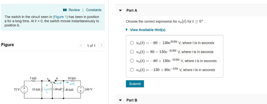 Solved Review |Constants Part A The switch in the circuit | Chegg.com
