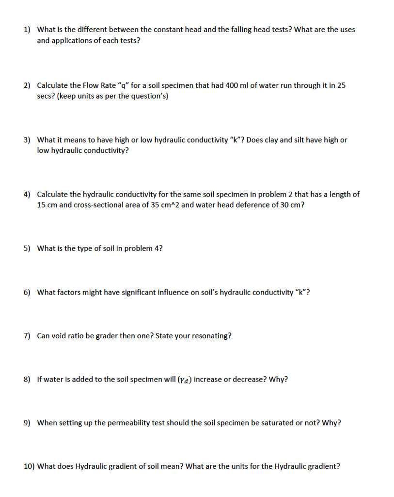 Solved 1) What is the different between the constant head | Chegg.com