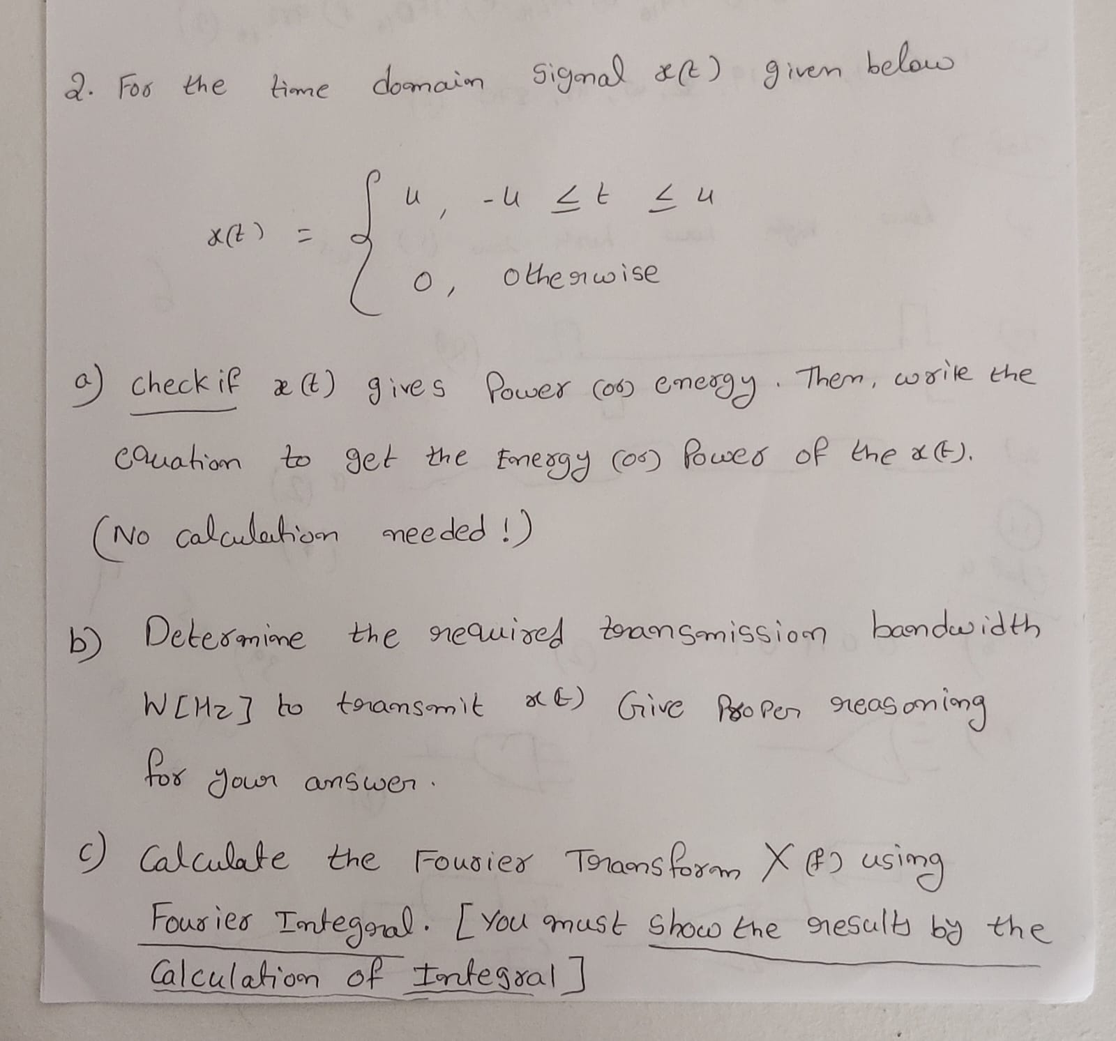 Solved 2. For the time domain signal x(t) given below | Chegg.com