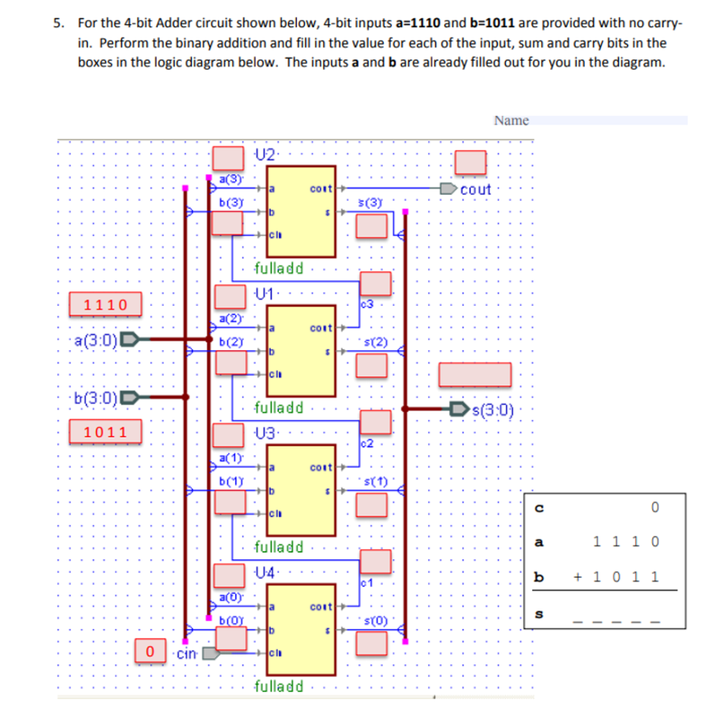 Solved 5. For the 4-bit Adder circuit shown below, 4-bit | Chegg.com
