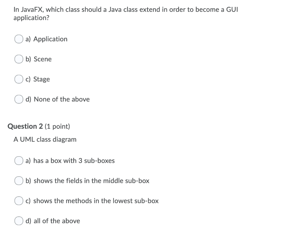 Solved In JavaFX, which class should a Java class extend in | Chegg.com