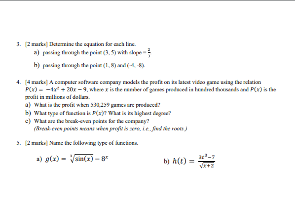 Solved 3. [2 marks] Determine the equation for each line. a) | Chegg.com