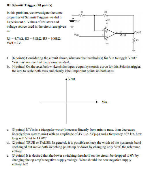 Solved III. Schmitt Trigger (20 points) In this problem, we | Chegg.com