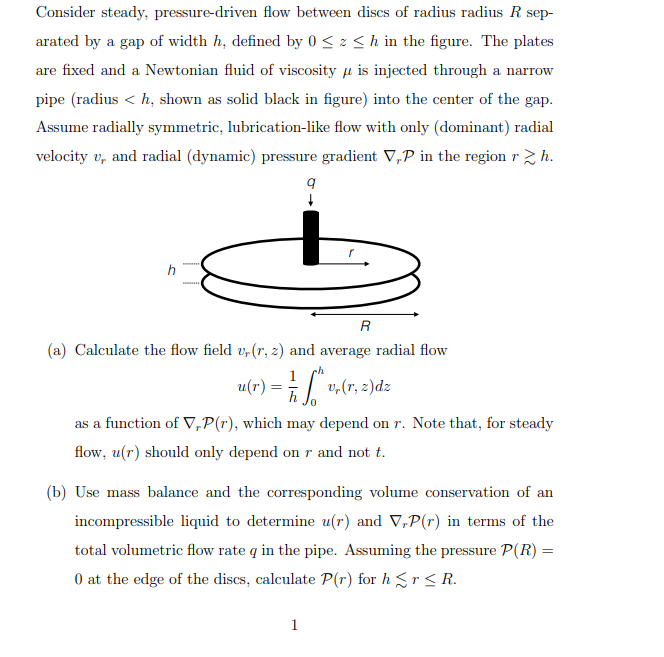 Solved Consider steady, pressure-driven flow between discs | Chegg.com Solved Consider steady, pressure-driven flow between discs | Chegg.com