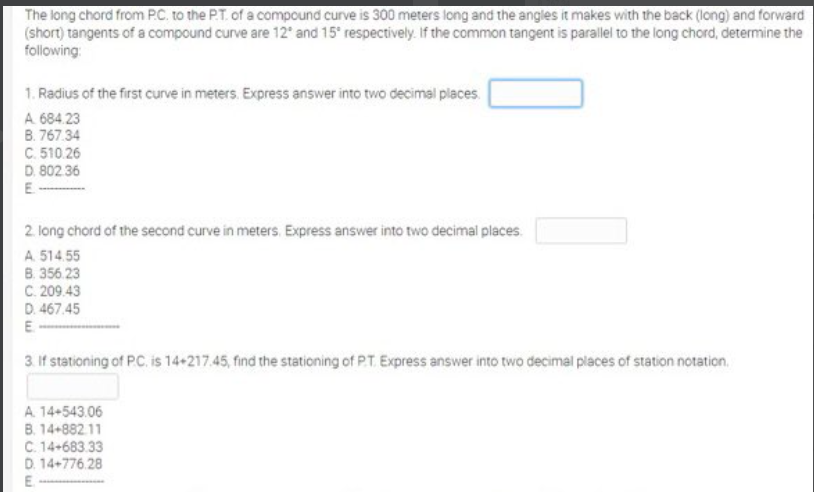Solved The long chord from P.C. to the P.T. of a compound | Chegg.com