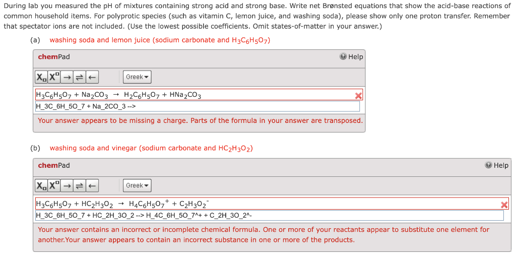 Solved During lab you measured the pH of mixtures containing | Chegg.com