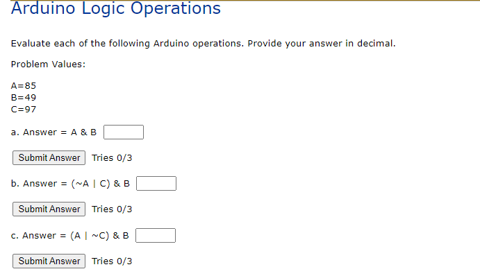 Solved Evaluate each of the following Arduino operations. | Chegg.com