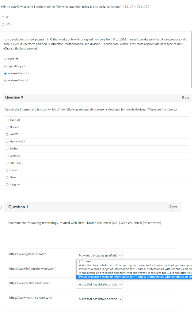 Solved Will an overflow occur if I performed the following | Chegg.com