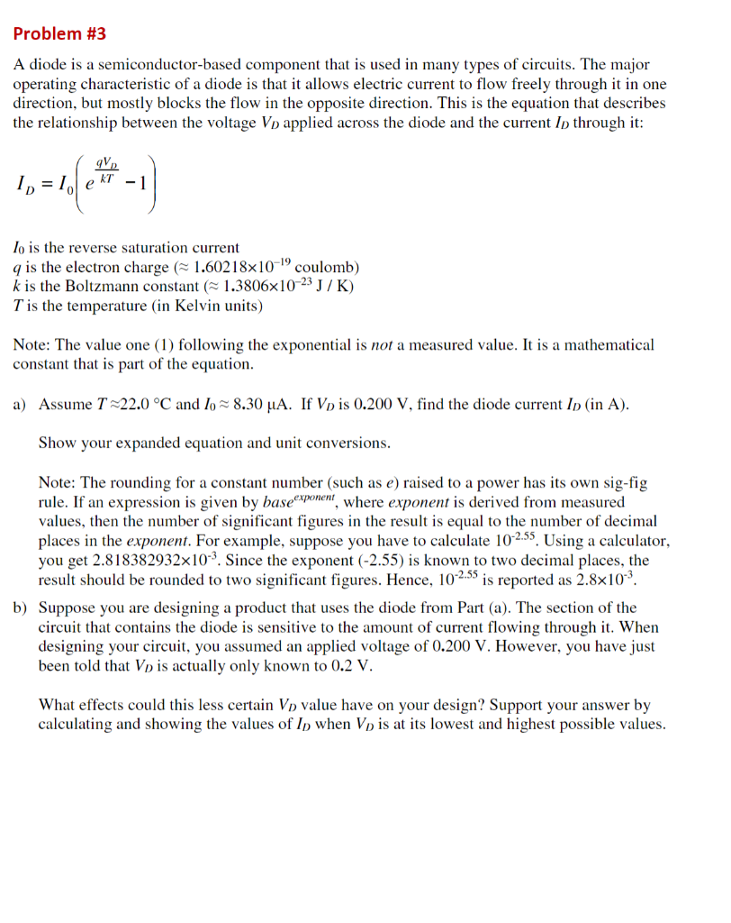 Solved Problem #3 A diode is a semiconductor-based component | Chegg.com