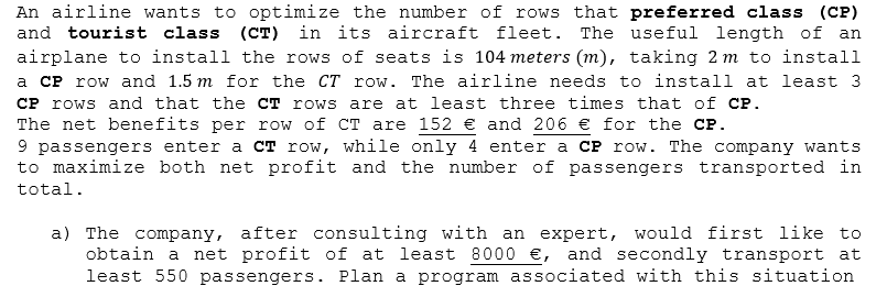 Solved An airline wants to optimize the number of rows that | Chegg.com