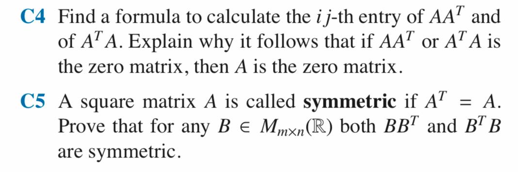 Solved C4 Find a formula to calculate the ij-th entry of AAT | Chegg.com