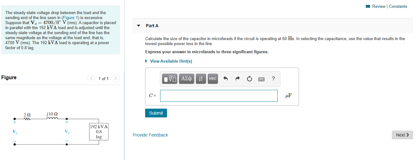 Solved Review Constants Part A The steady-state voltage drop | Chegg.com