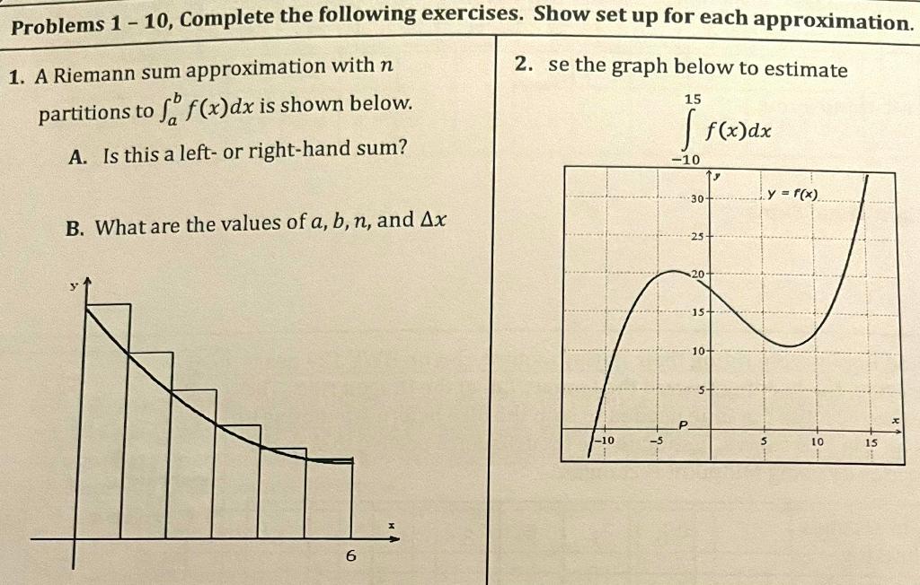 Solved 1. A Riemann sum approximation with n 2. se the graph | Chegg.com