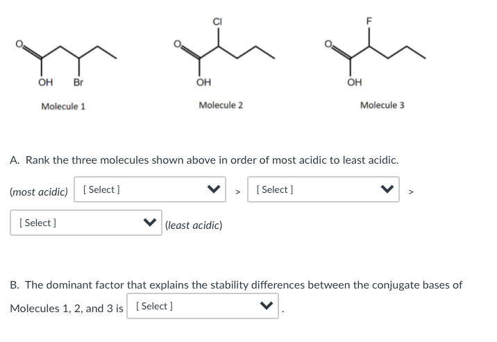 Solved OH Br OH OH Molecule 1 Molecule 2 Molecule 3 A. Rank | Chegg.com