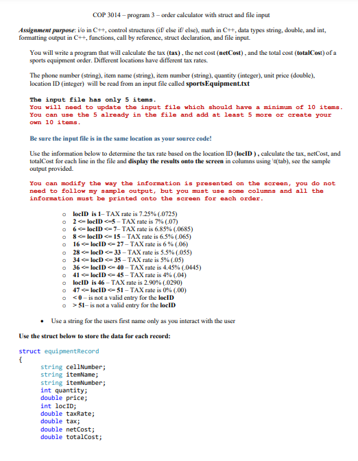 Solved COP 3014 – program 3 – order calculator with struct | Chegg.com