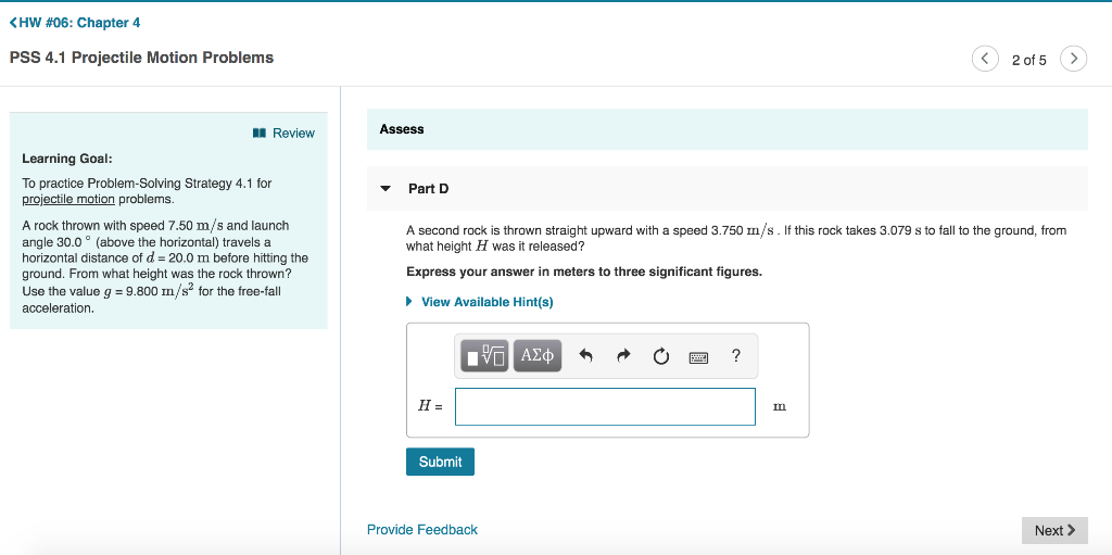 Solved HW #06: Chapter 4 PSS 4.1 Projectile Motion Problems | Chegg.com