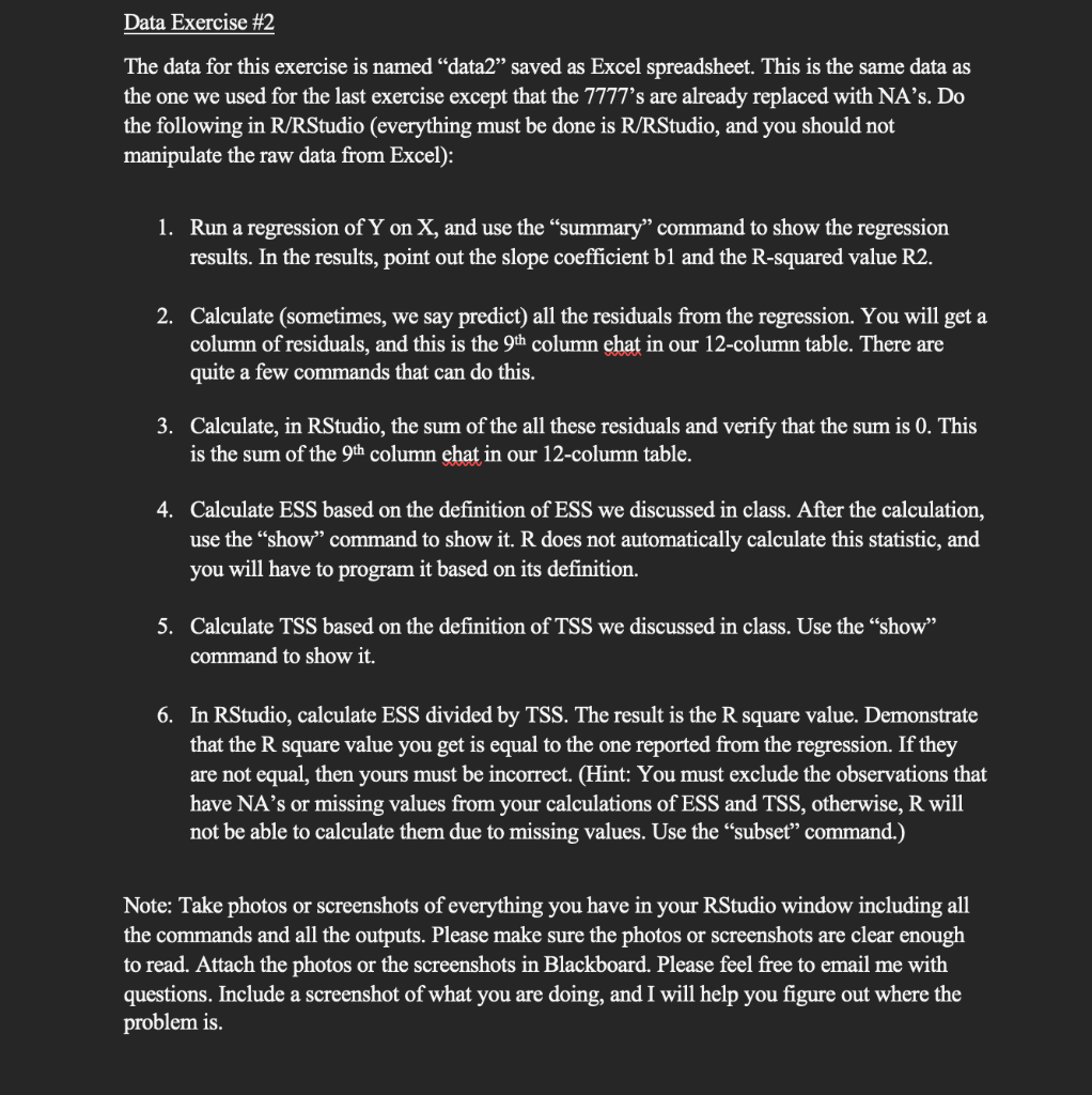 Data Exercise \#2 The data for this exercise is named | Chegg.com