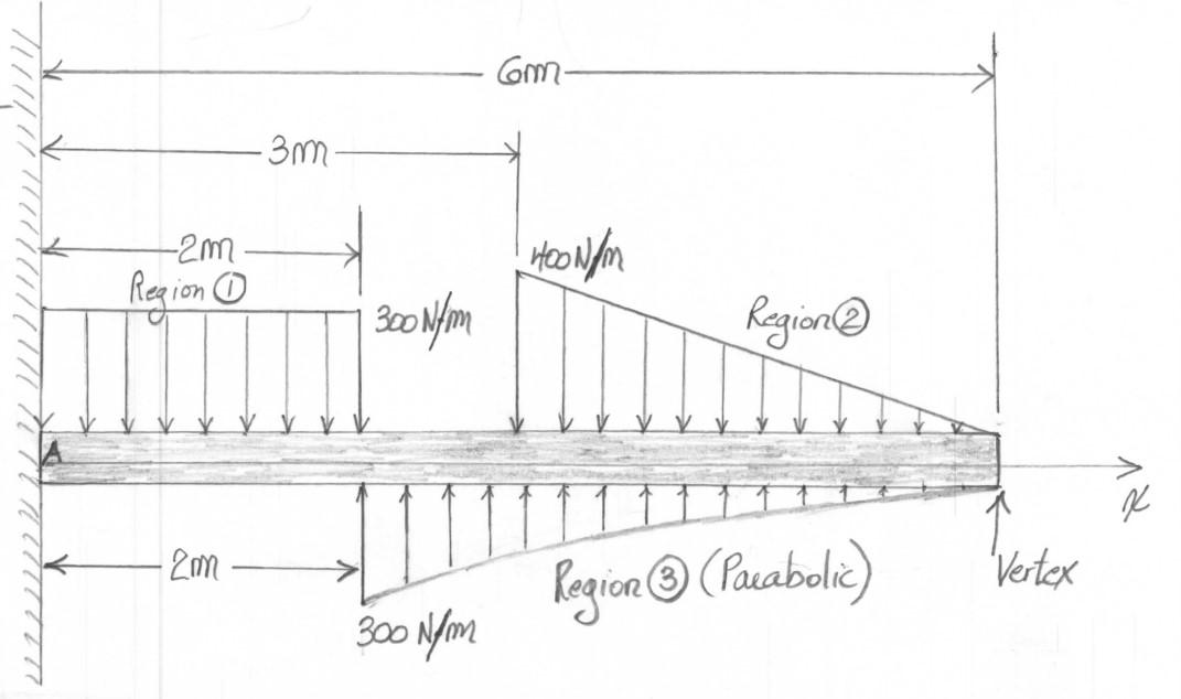 Solved The cantilever beam has three distinct regions of | Chegg.com