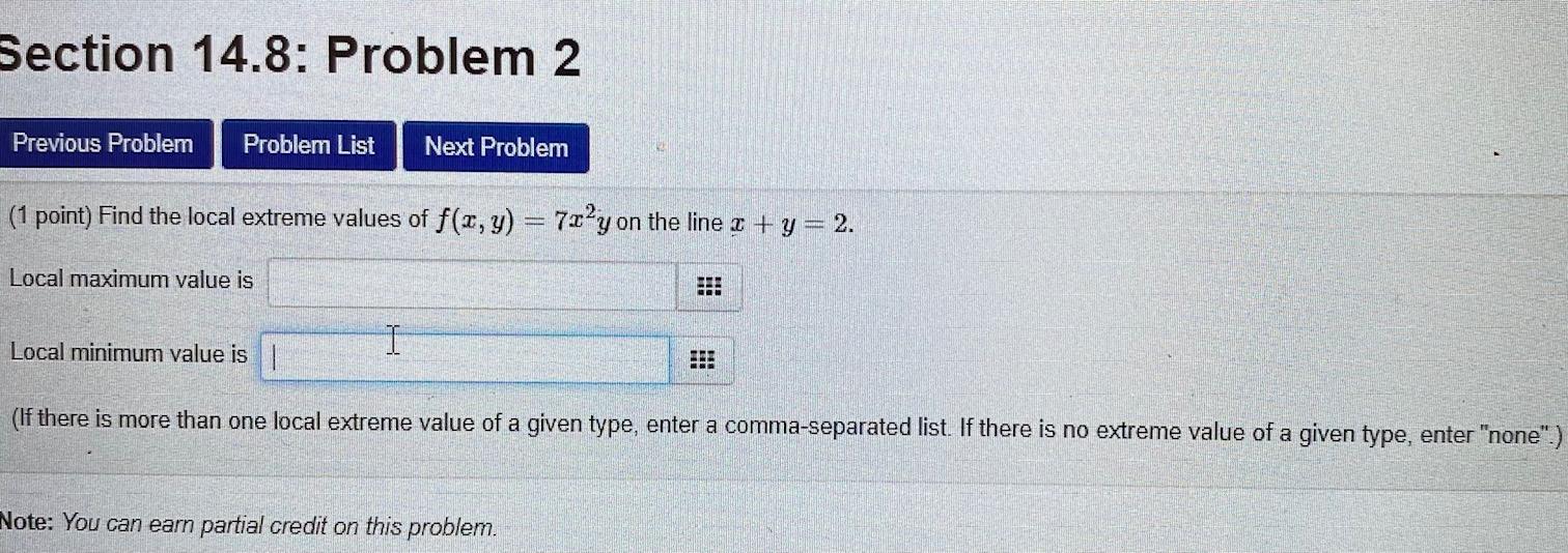 Solved Section 14.8: Problem 2 Previous Problem Problem List | Chegg.com