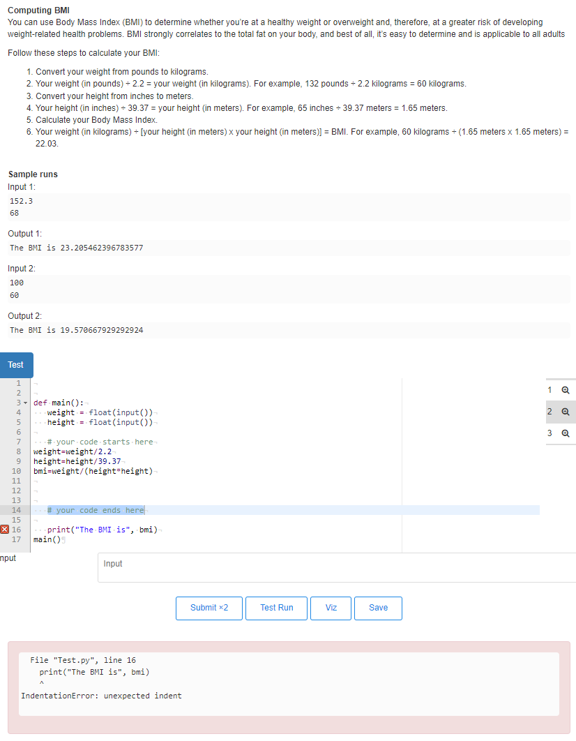 Solved Computing BMI You can use Body Mass Index (BMI) to | Chegg.com