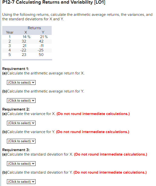 Solved P12-7 Calculating Returns and Variability (LO1] Using | Chegg.com