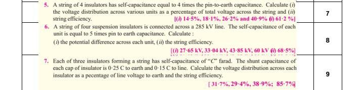 Solved 7 8 5. A string of 4 insulators has self-capacitance | Chegg.com