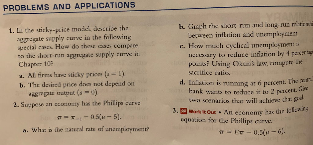 Solved PROBLEMS AND APPLICATIONS 1. In the sticky-price | Chegg.com