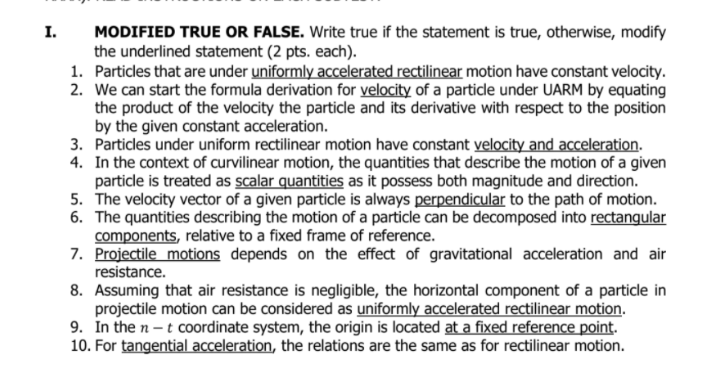 Solved I. MODIFIED TRUE OR FALSE. Write true if the | Chegg.com