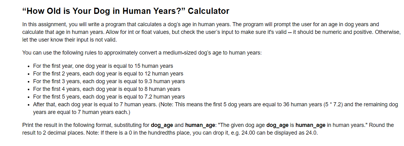 Solved "How Old is Your Dog in Human Years?" Calculator In | Chegg.com