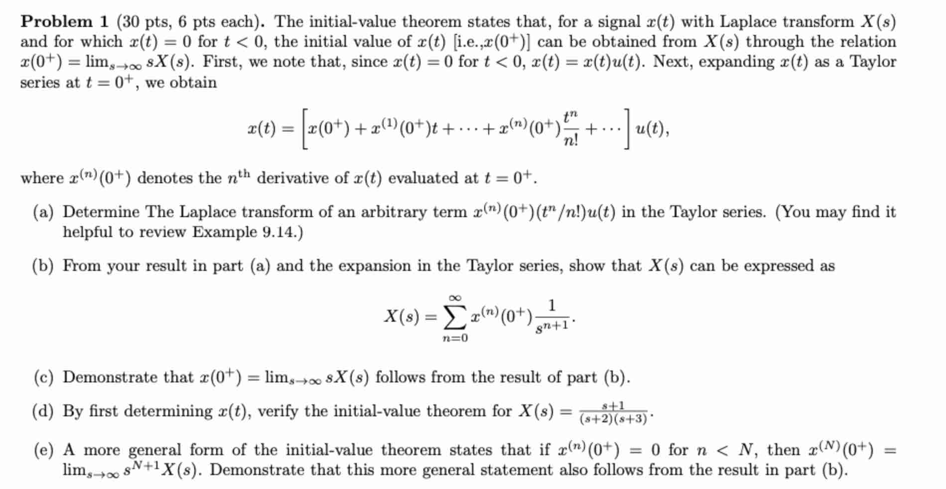 Solved Problem 1 (30 pts, 6 pts ﻿each). ﻿The initial-value | Chegg.com