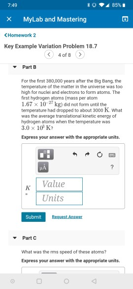 Solved 7:49 *0 / 85% X MyLab and Mastering Part B For the | Chegg.com