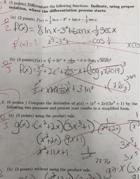 Solved 2. (5 points) Differentiate the following functions. | Chegg.com