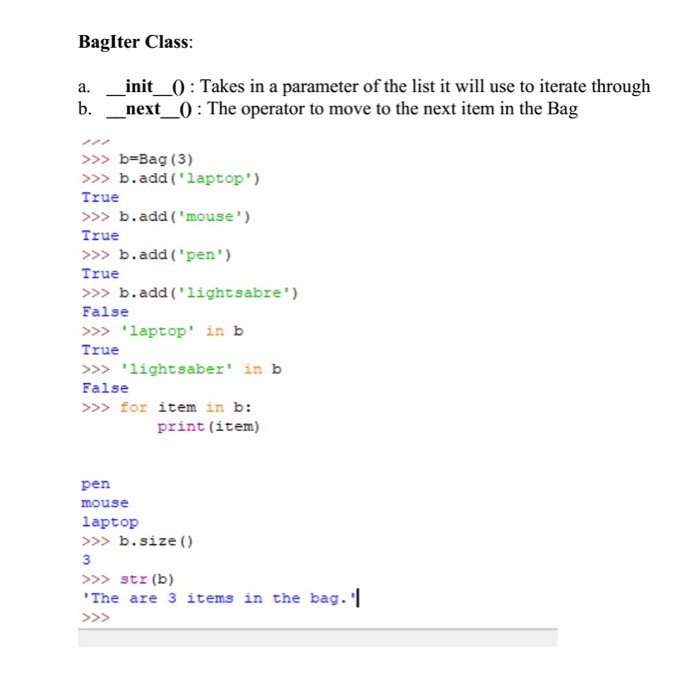 Solved 1. 25 Points: Write a class Bag that represents a | Chegg.com