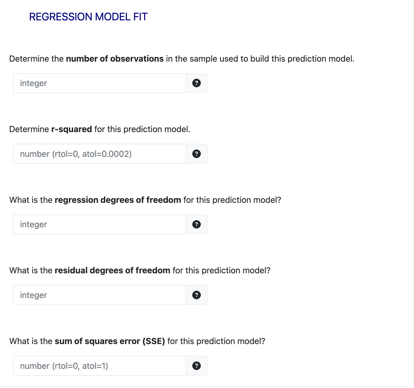 Solved REGRESSION MODEL FIT Determine the number of | Chegg.com