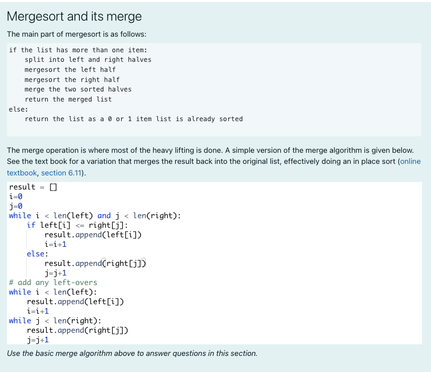 Solved Mergesort and its merge The main part of mergesort is | Chegg.com