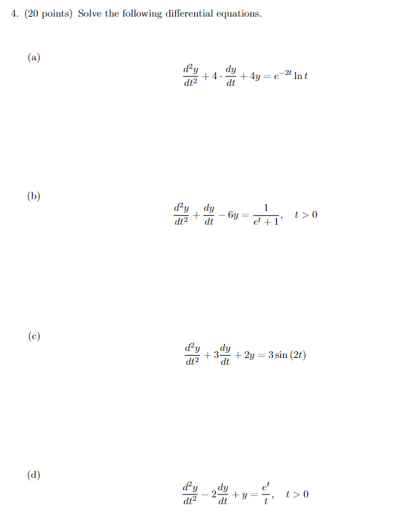 Solved 4. (20 points) Solve the following differential | Chegg.com