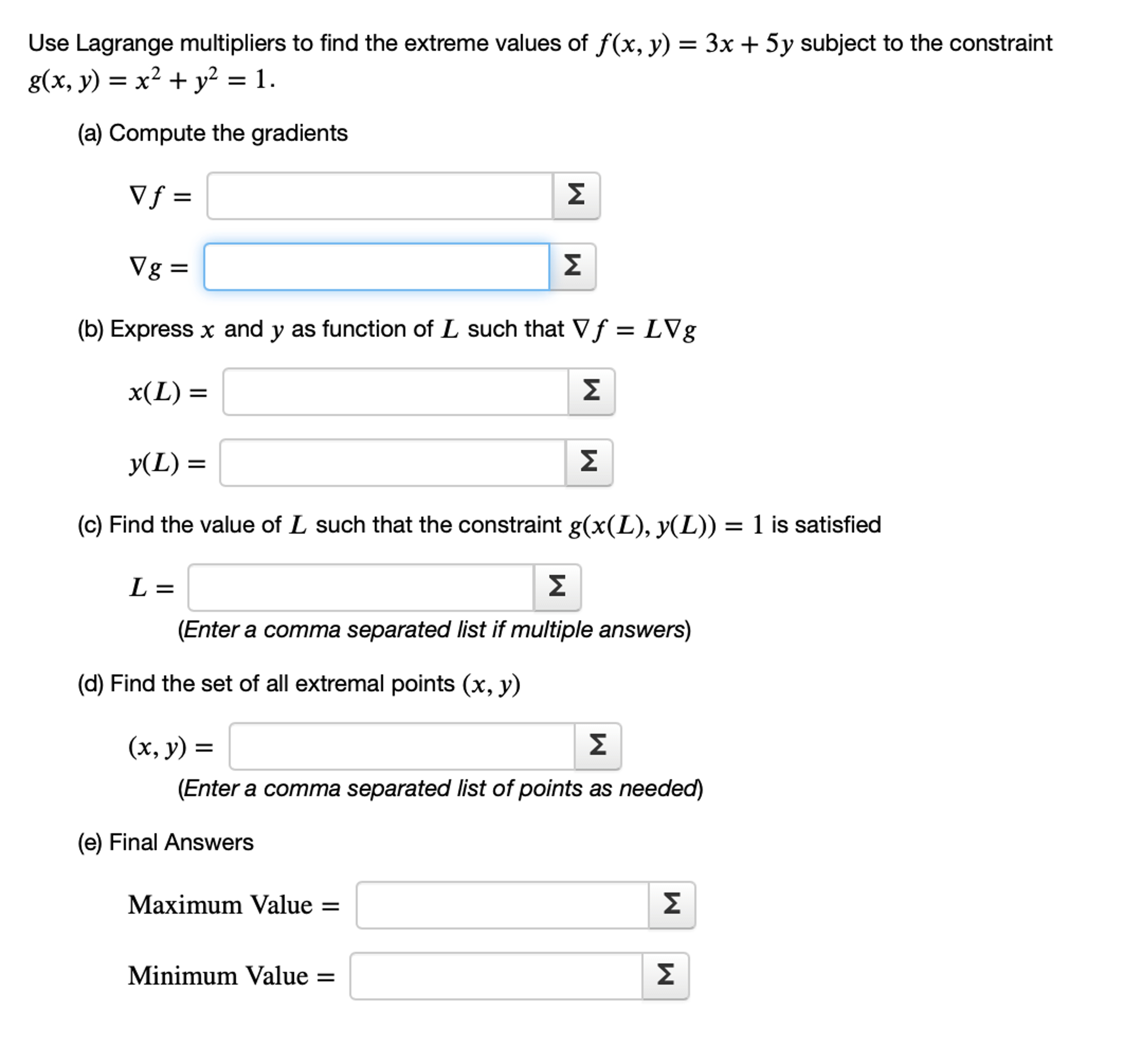 Solved Use Lagrange multipliers to find the extreme values | Chegg.com