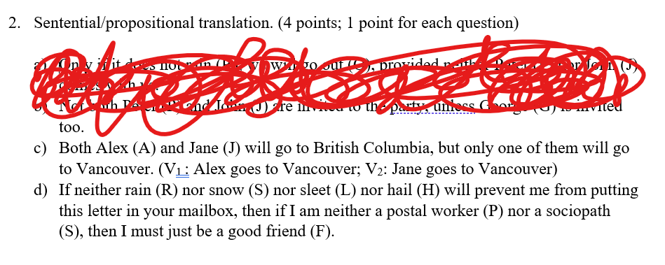 Solved 2. Sentential/propositional translation. (4 points; 1 | Chegg.com