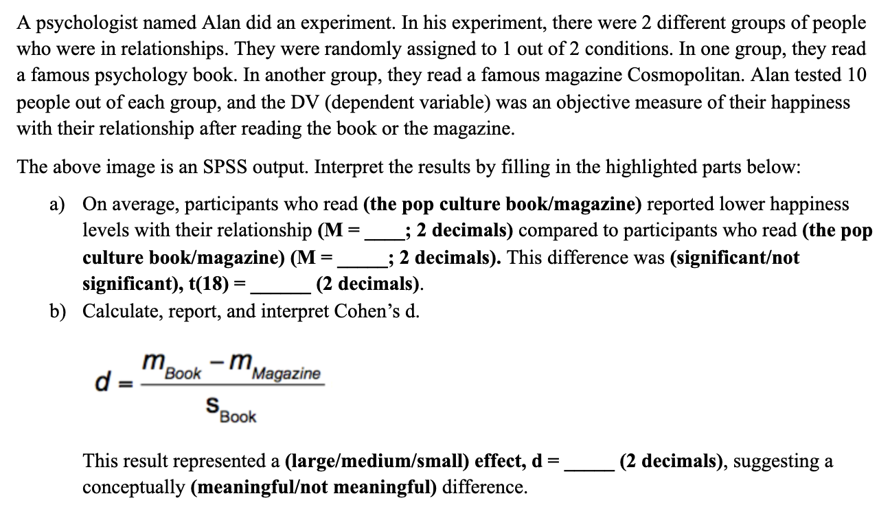 Solved Group Statistics N Mean Std Deviation Std Error 4122