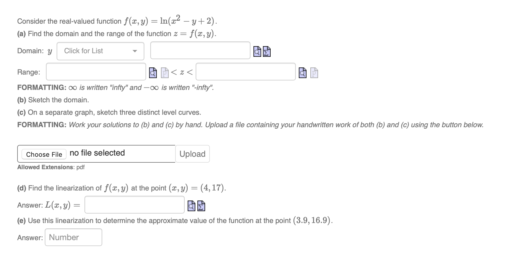 Solved Consider the real-valued function f(x, y) = ln(22 – y | Chegg.com