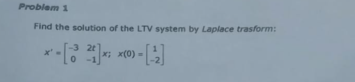 Solved Find the solution of the LTV system by Laplace | Chegg.com