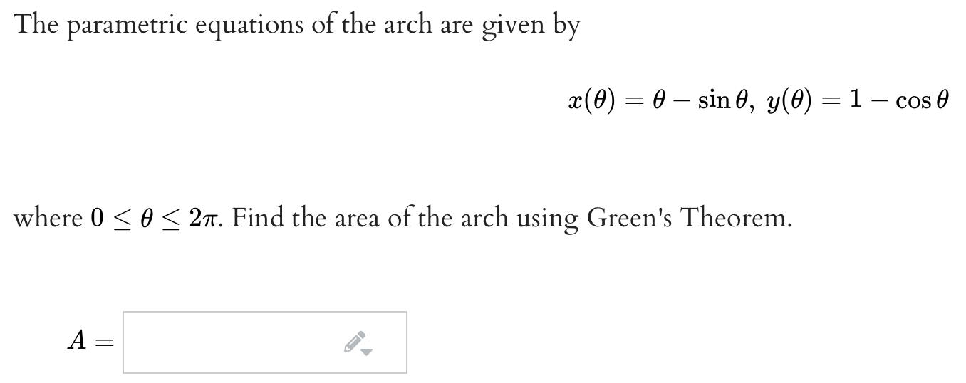 Solved The parametric equations of the arch are given by | Chegg.com