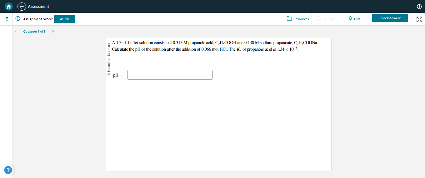 Solved A 1.35 L buffer solution consists of 0.313M propanoic | Chegg.com