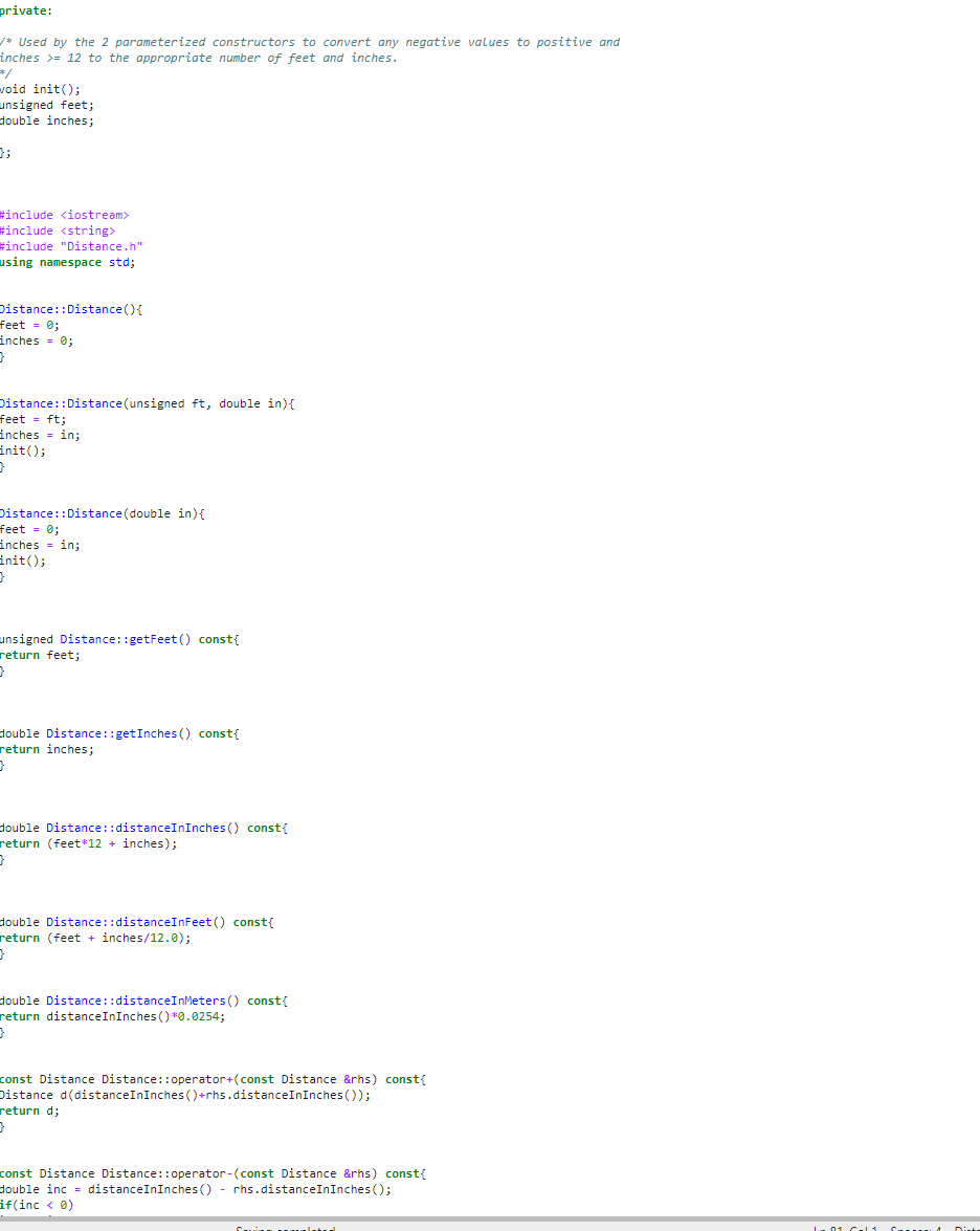 Solved unsigned int Distance::feet Distance.cpp:81:11: | Chegg.com