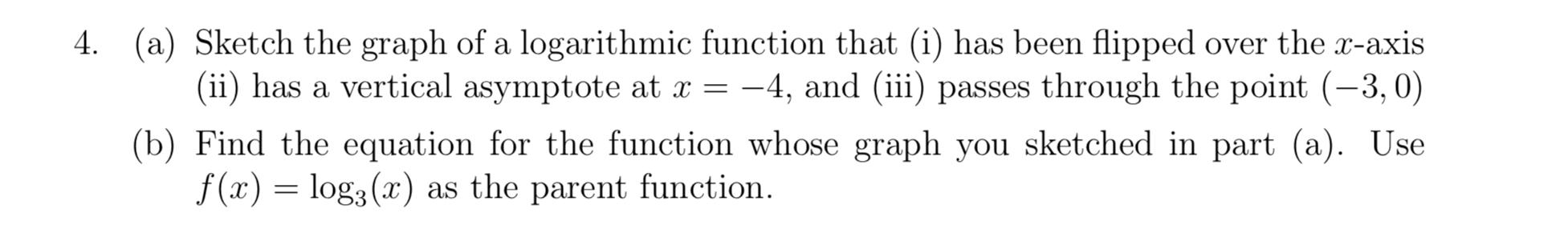 Solved 4. (a) Sketch the graph of a logarithmic function | Chegg.com