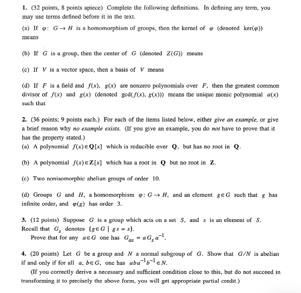 Solved 1. (24 points, 8 points apiece) Find the following. | Chegg.com
