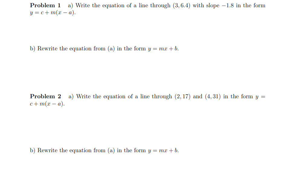 Solved Problem 1 a) Write the equation of a line through | Chegg.com