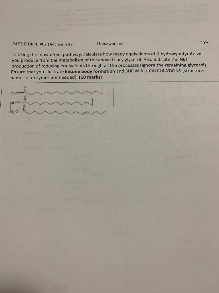 MBBE/BIOL 402 Biochemistry Homework #9 2020 3. Using | Chegg.com